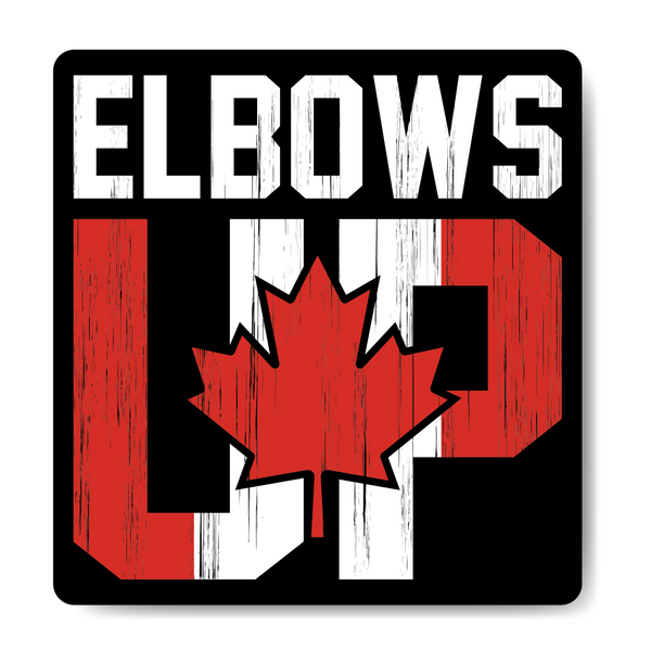 Elbows Up square sticker – Custom TShirts Canada by Printwell